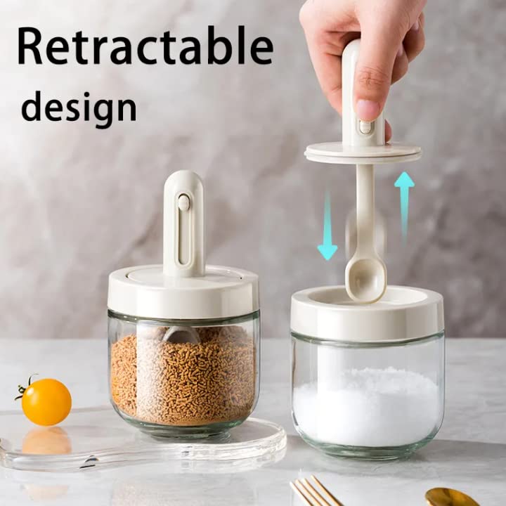 Upfrontier New Custom Mini Retractable Seasoning Bottle Glass Sugar Salt And Pepper Containers With Stand Spoon