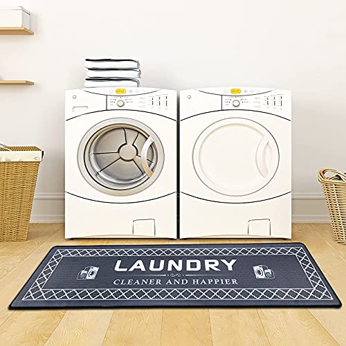 Runner Rug, 17"x59" Laundry Room Rug Memory Foam Cushioned Laundry Rugs and Mats PVC Water Proof Carpet No-Slip Anti Fatigue Floor Mat for Laundry Room,Kitchen(Black)