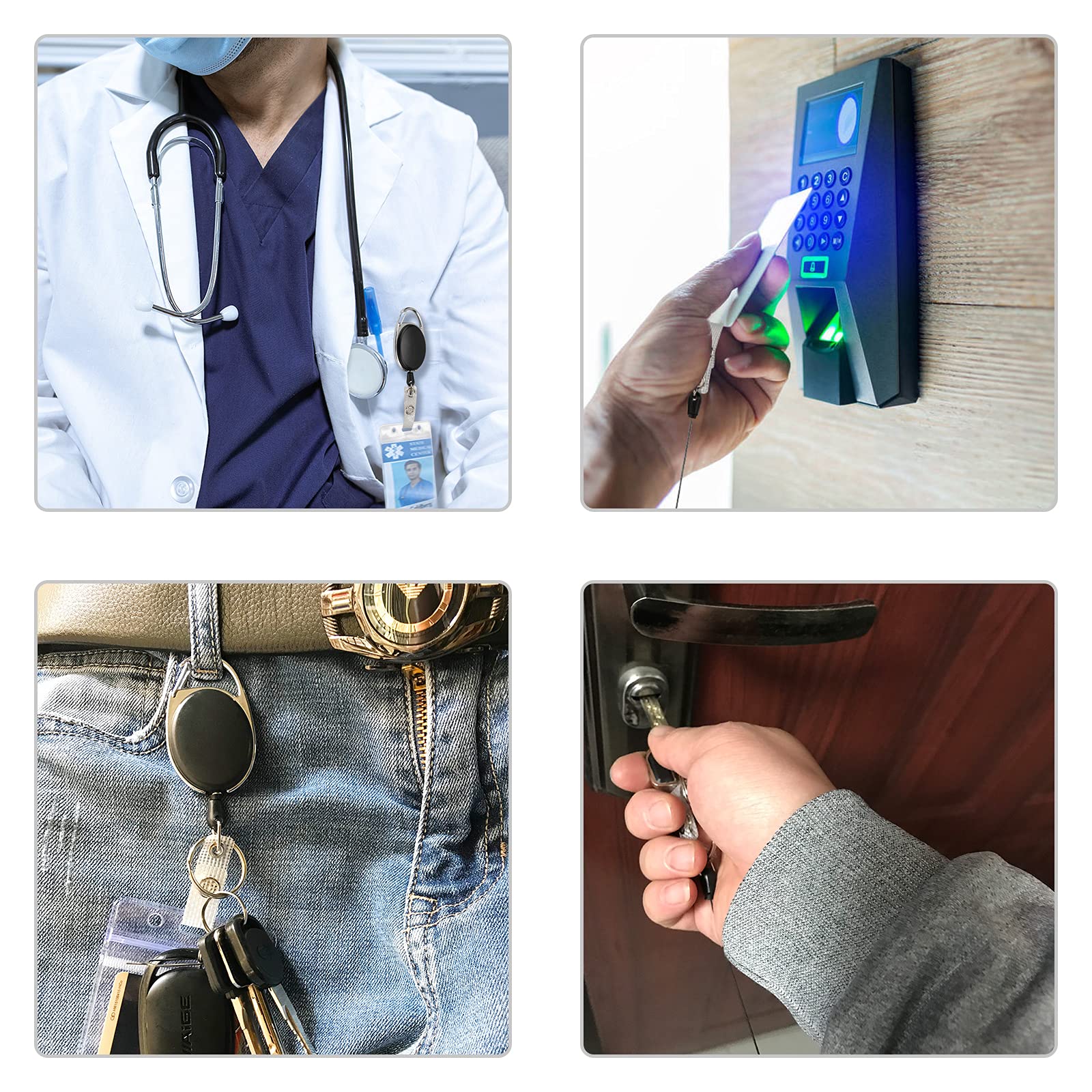 Orrope Retractable Badge Holders with Carabiner Reel Clips, 3 Pack, Clear Vertical ID Card Holders, Reinforced Grid Tape, Supports Teachers, Office Workers, and Medical Staff