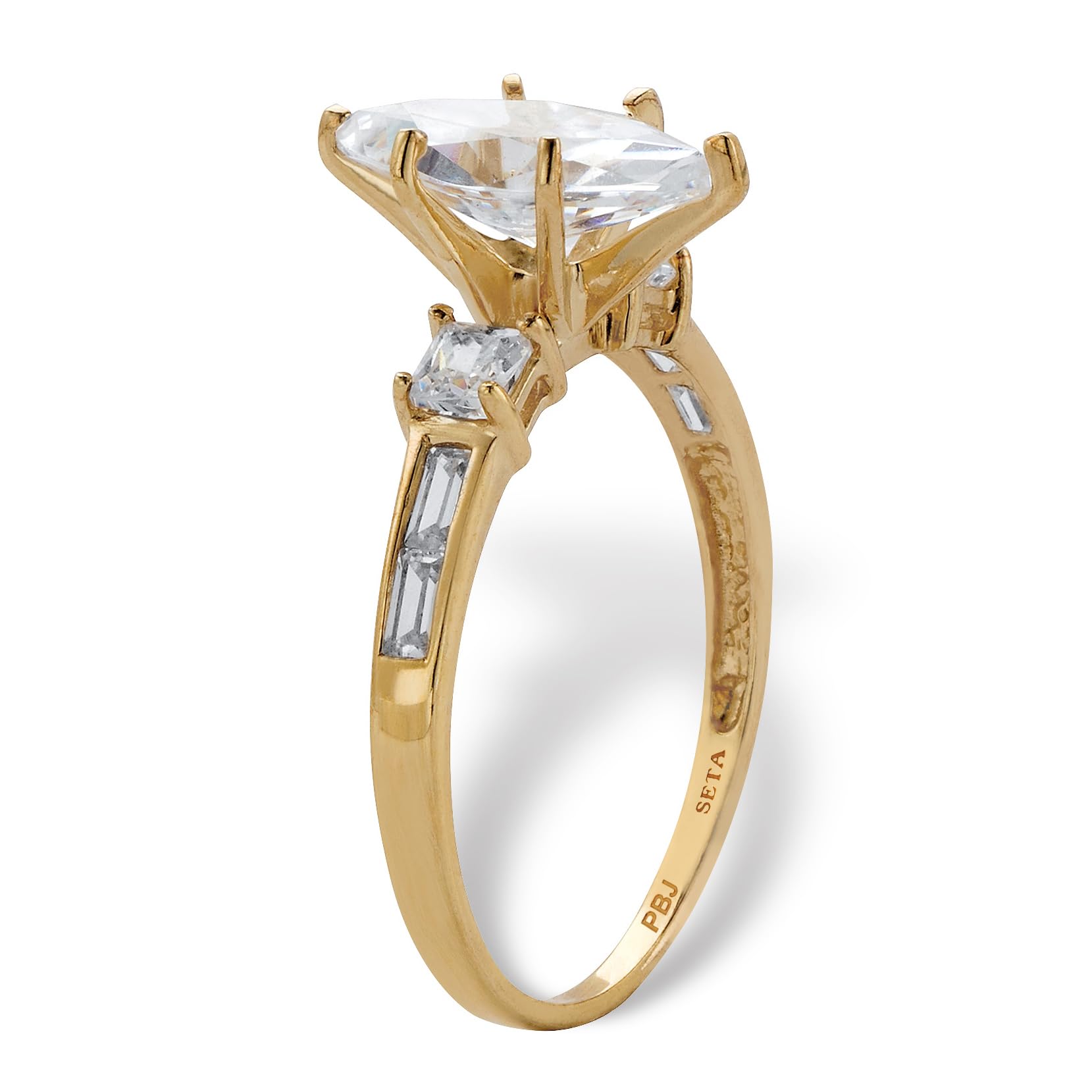 PalmBeach 10K Yellow or White Gold Marquise Cut and Baguette Cubic Zirconia Engagement Ring Size 7