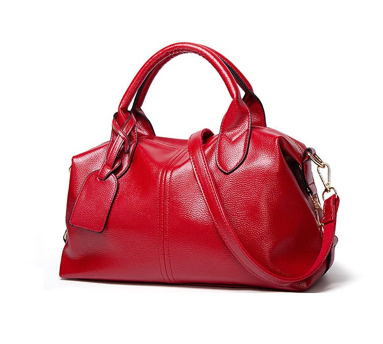 Women's Boston Bags Faux Leather Practical Shoulder Crossbody Hobo Handbag Top-Handle Satchel Purse (Red)