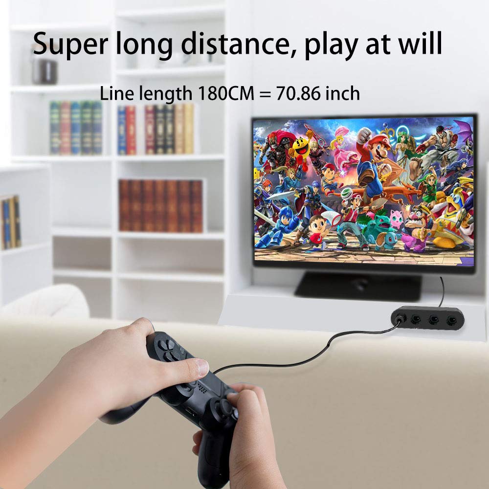 NALENSY Adapter for Gamecube Controller Adapter Compatible Switch/PC/Wii U. Super Smash Bros Switch Gamecube Adapter, Support Turbo and Vibration Features - Four Player