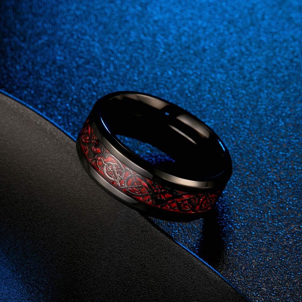 Ringcrown Couple Rings Black Plated Heart Red Cz Womens Wedding Ring Sets Crown Ring Titanium Man Wedding Bands(Please Buy 2 Rings for 1 Pair)