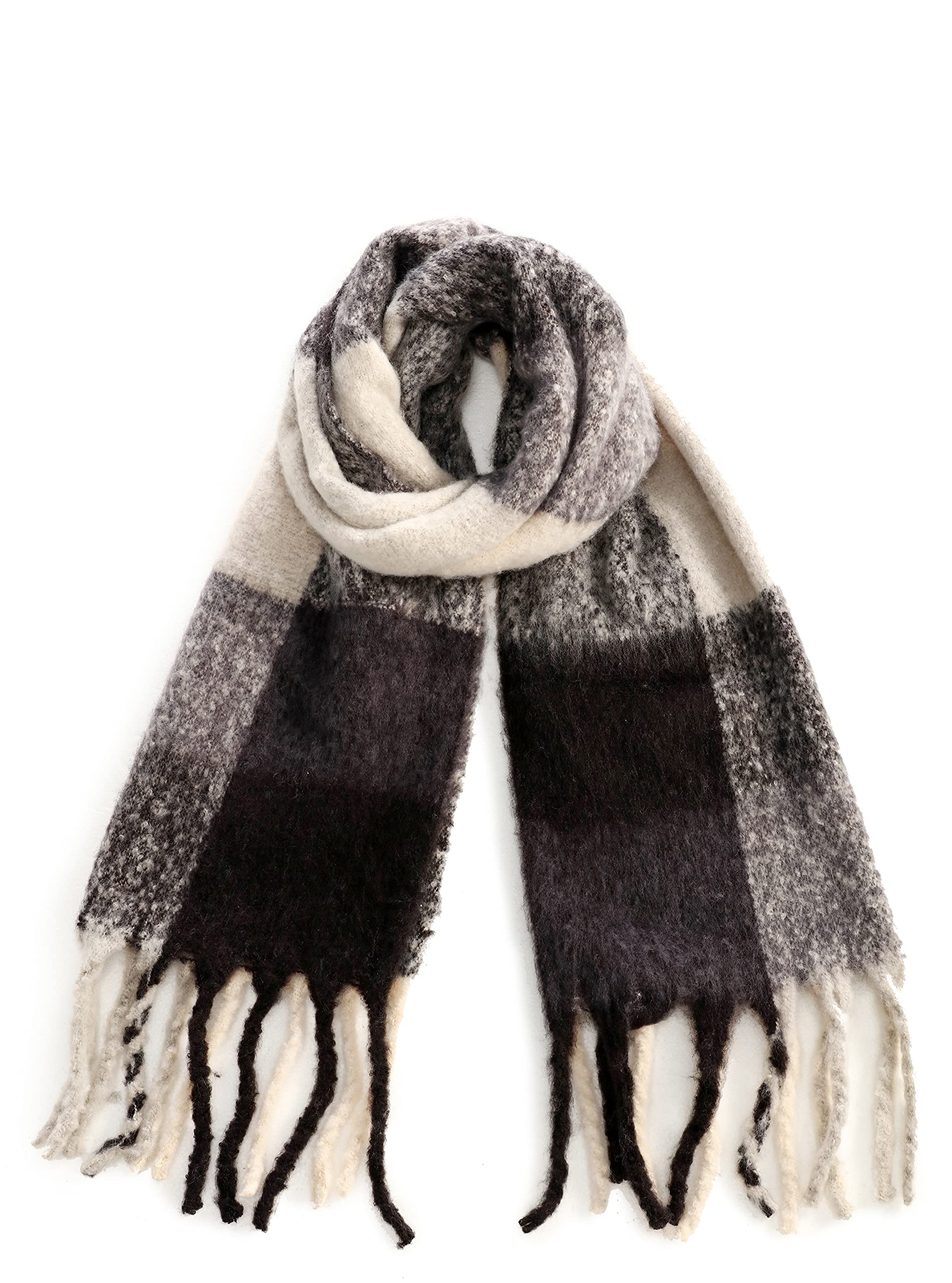 SUNNSET Women's Fall Winter Classic Tassel Plaid Scarf Warm Soft Blanket Shawl Scarves (BLACK)