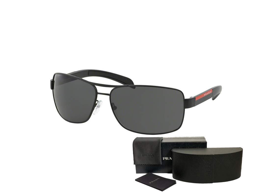 Prada PS54IS 1BO1A1 65M Matte Black Rubber/Grey Rectangle Sunglasses for Men+ BUNDLE with Designer iWear Eyewear Kit