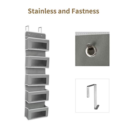 Over The Door Hanging Organizer, Door Organizer with 5 Clear Window Pocket, Wall Mount Hanging Storage Organizer, for Kitchen, Bathroom, Play Room, Closet and More