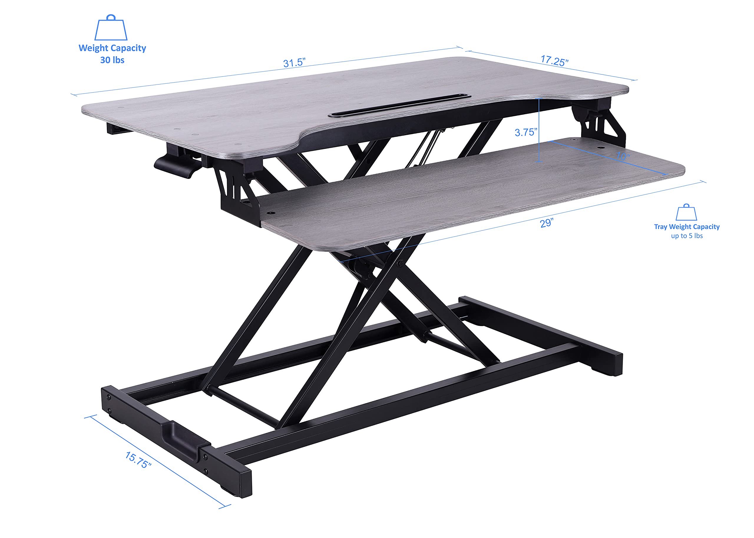 Rocelco Standing Desk Converter and Floor Mat - 31.5 Inch Sit Stand Up Dual Monitor Tabletop Riser with Tablet Mount, Height Adjustable Workstation - Deep Keyboard Tray - Gray (R VADRG-MAFM)