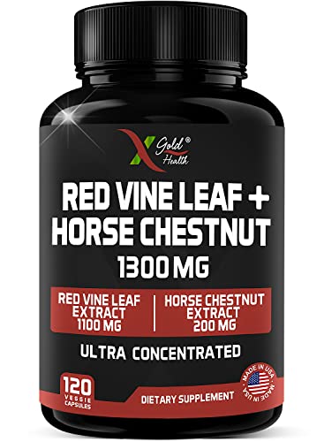 Red Vine Leaf + Horse Chestnut Extract Supplement 1300mg - 120 Veggie Caps: Ultra Concentrated Red Vine Leaf + Horse Chestnut Health Supplements | Powerful Combination | Made in USA | 60 Days Supply