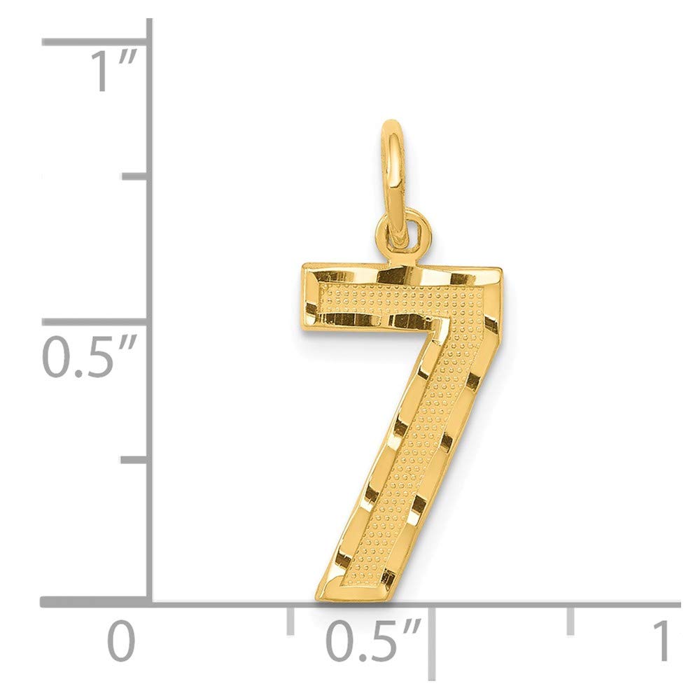 Solid 14k Yellow Gold Casted Medium Diamond-Cut Number 7 Charm Pendant - 22mm x 9mm