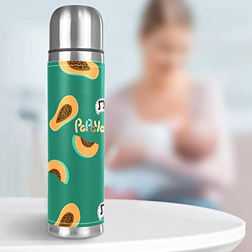 Stainless Steel Leather Vacuum Insulated Mug Pawpaw Thermos Water Bottle for Hot and Cold Drinks Kids Adults 16 Oz