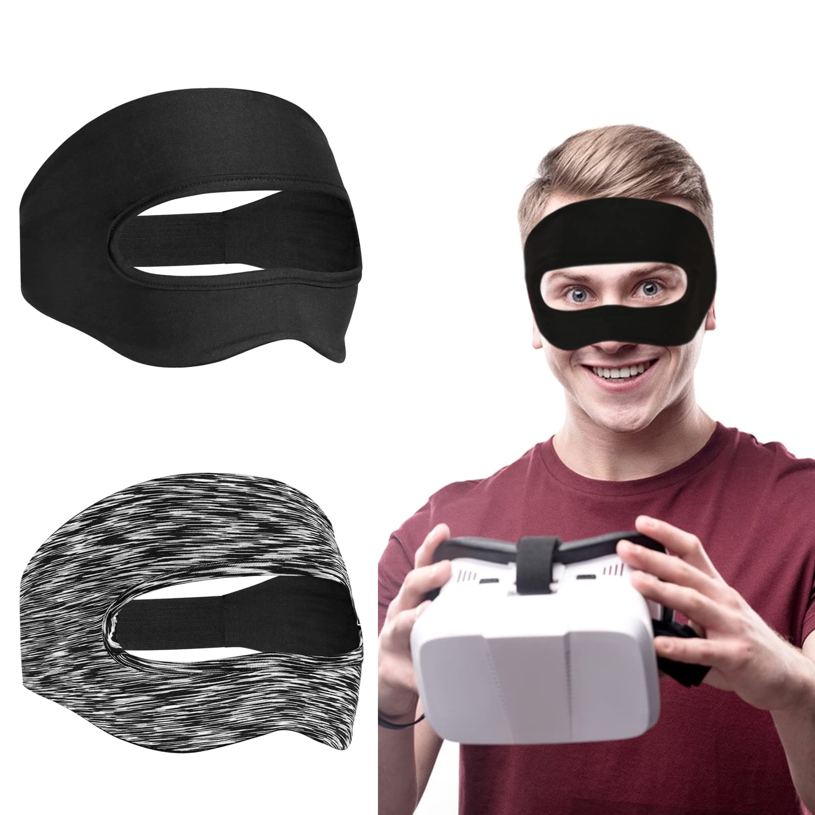 VR Sweat Band for Oculus Quest 2 Face Mask Sweat Guard for VR Workouts Supernatural VR Face Cover for Women Men Breathable Machine Washable (Black/Black and White, 2pcs)
