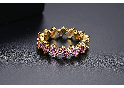 TEEMI-Eternity 18K Gold Plated Pink Cubic Zirconia Emerald Cut Eternity Ring Band Bling Ring (9)