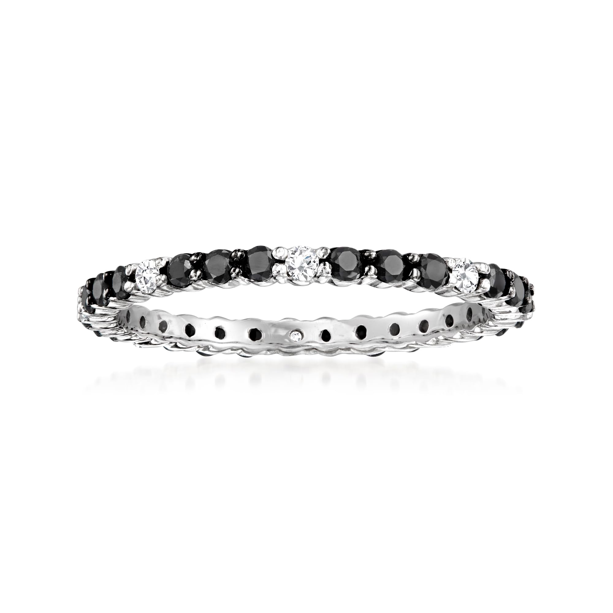 Ross-Simons 0.50 ct. t.w. Black and White Diamond Eternity Band in 14kt White Gold. Size 8