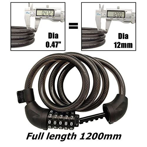 RYANGO Anti-Theft Bike Lock, Combination Lock, 12mm PVC Steel Cable, Black, Keyless, Resettable