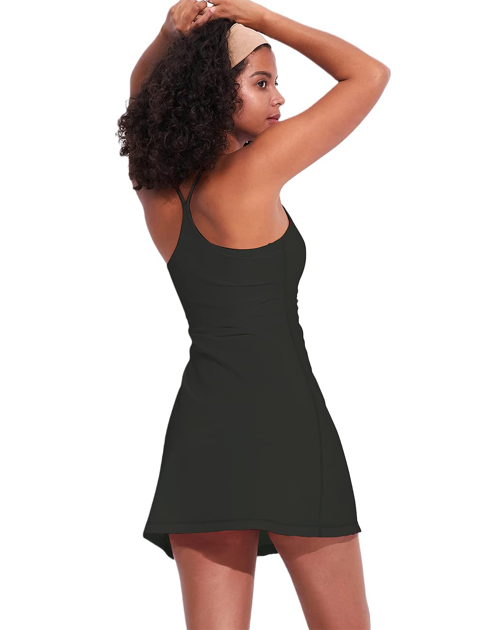Women's Exercise Workout Dress with Built-in Bra & Shorts Sleeveless Tennis Golf Athletic Dress with Pockets Black M