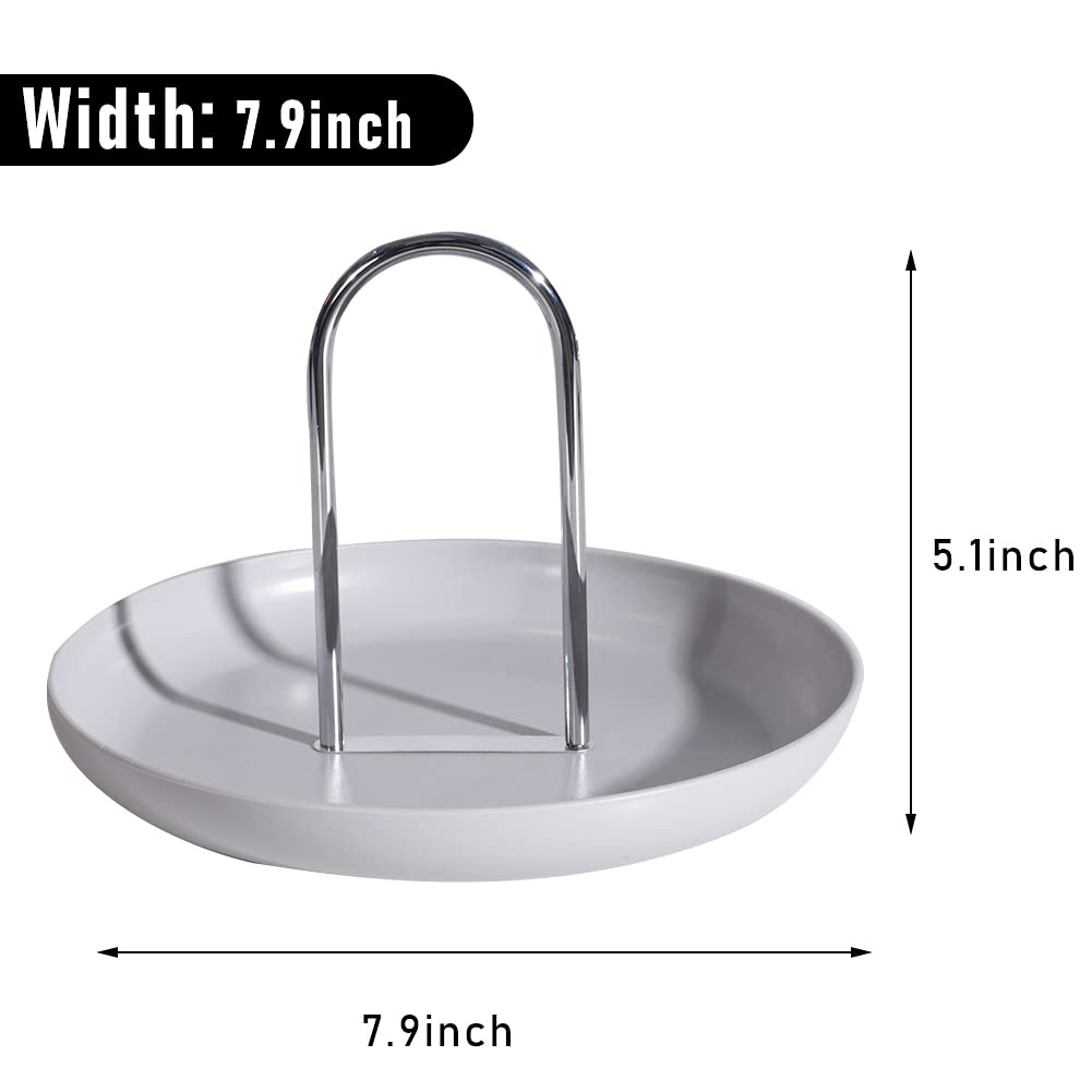Tynulox Plastic Serving Tray with Stainless U-Handle, Grey Rectangle Portable Tray Modern Decorative Tray for Storing Food, Coffee, Cosmetics in Bedroom, Kitchen, Living Room, 1 Pcs.