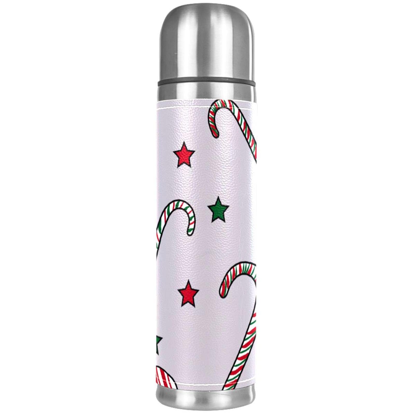 Stainless Steel Leather Vacuum Insulated Mug Merry Christmas Thermos Water Bottle for Hot and Cold Drinks Kids Adults 16 Oz