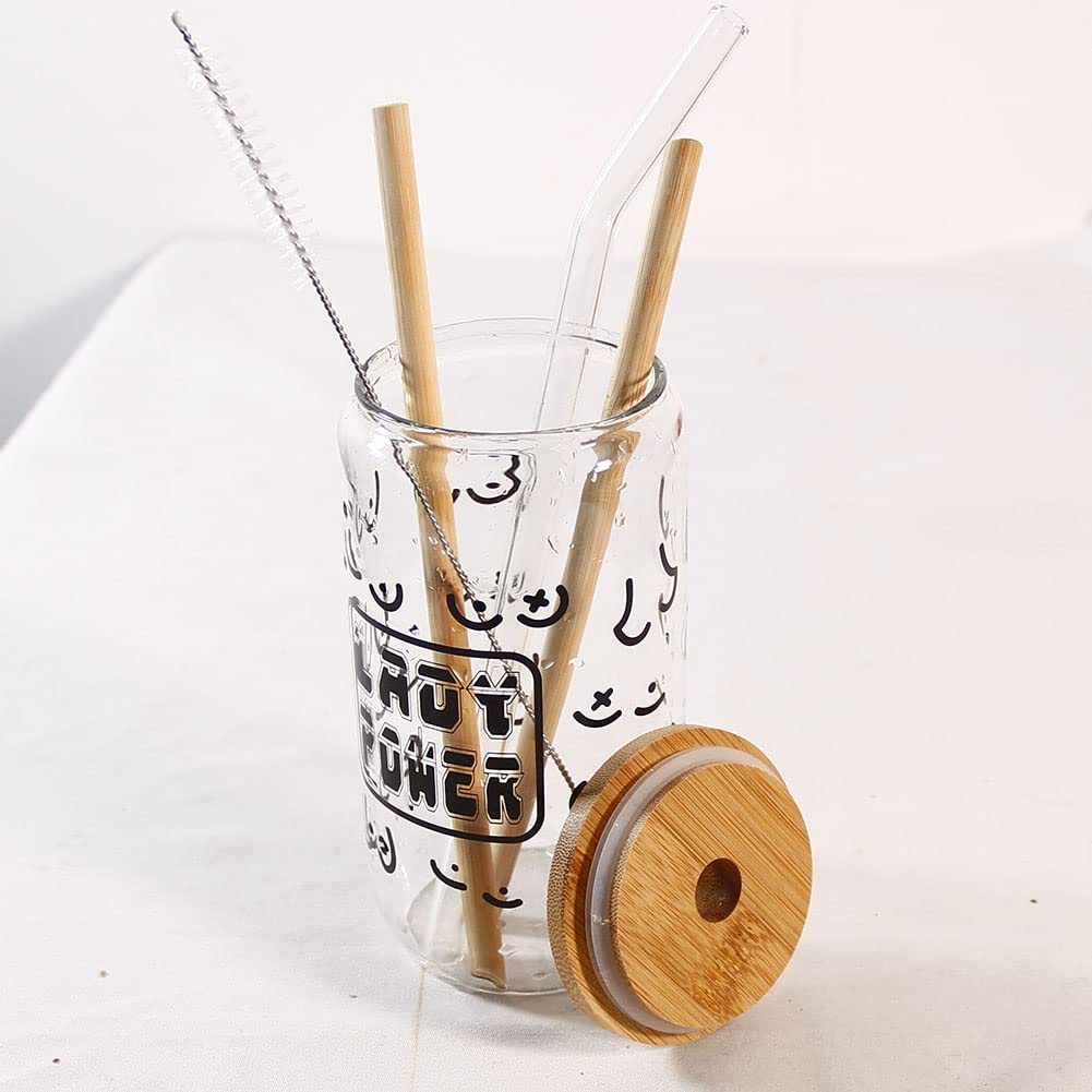 TAOHUAJIANG 16 oz Iced Coffee Cup with Bamboo Lids and Straws Mason Jar Cups and Iced Coffee Tumbler with Lid and Straw Glass Cups