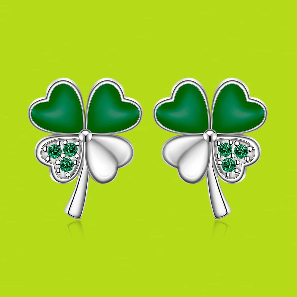 St Patricks Day Shamrock Earrings for Women Sterling Silver Four Leaf Clover Earrings Studs Green Shamrock Jewelry Holiday Gifts
