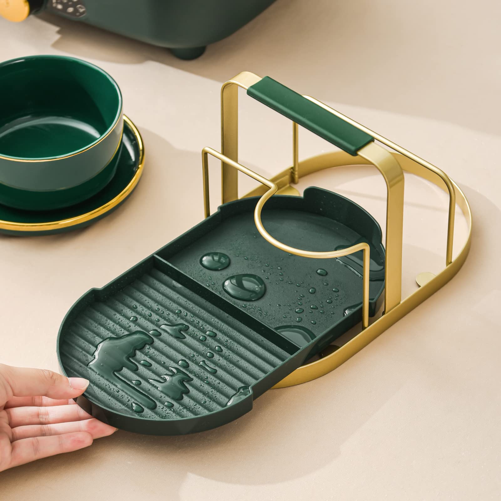Spoon Rest Lid Holder Pan Pot Cover Stand Rack Shelf Cooking Soup Utensil Rests Organizer for Kitchen Stove Countertop Metal Golden Green