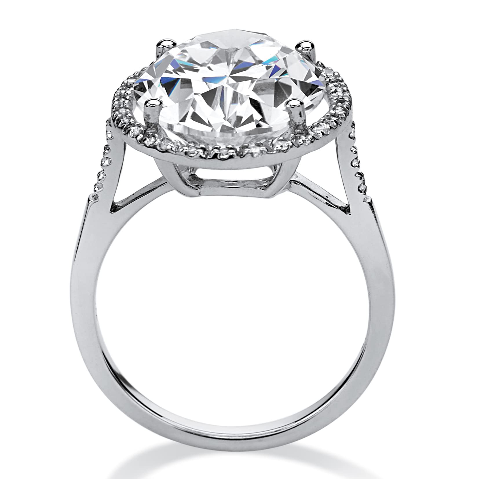 PalmBeach Jewelry Platinum-Plated Sterling Silver Pear or Oval Shaped Cubic Zirconia Halo Ring Size 9
