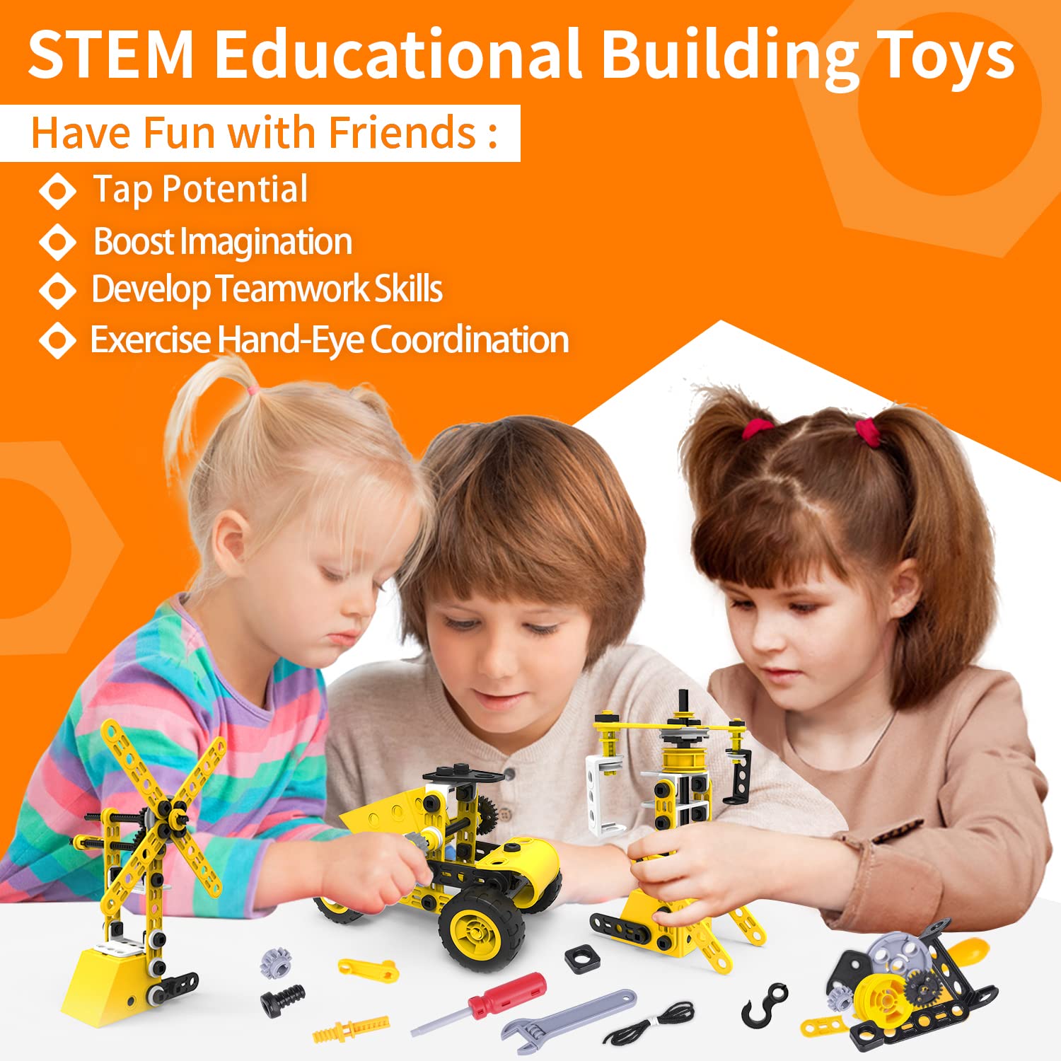 WINGIFT 100 Piece STEM Building Blocks Toys - 8 in 1 Educational Construction Engineering Set DIY Learning Kit for Ages 5 6 7 8 9 10+ Year Old Boy Girl,Best Kids Gift for Creative Game Fun Activity