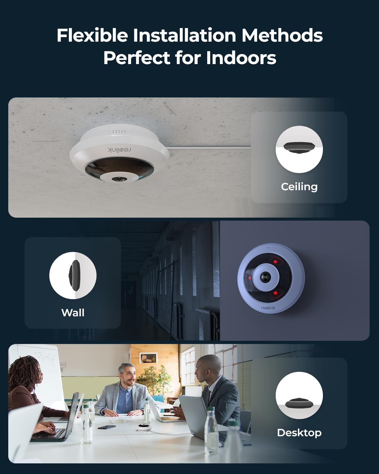 REOLINK PoE IP Fisheye Camera with 360° View, 6MP Indoor Camera for Home/Office Security, Smart Human Detection, Two Way Talk, Ceiling/Wall/Desk Mount, Multiple Display Views, FE-P (White)