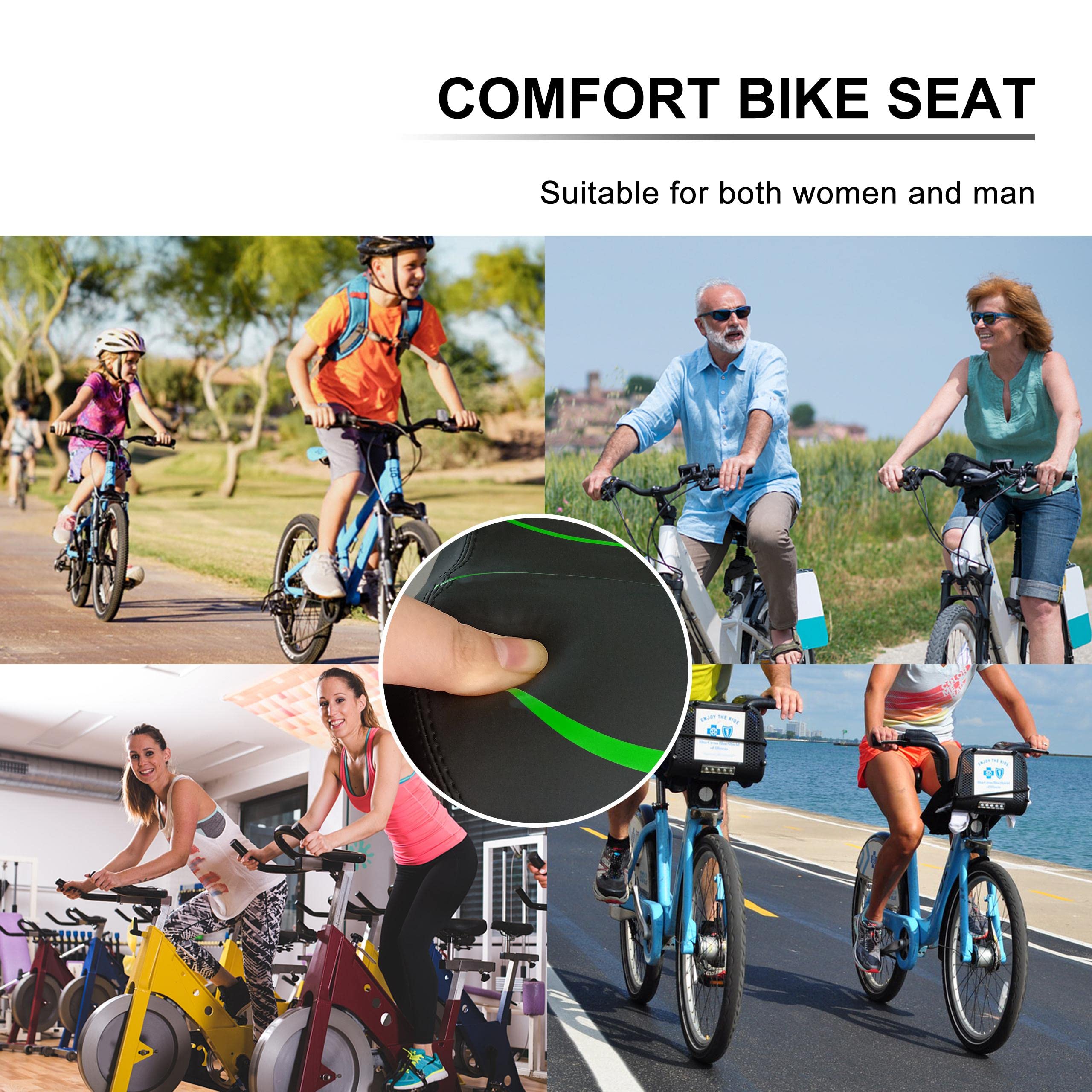 OXYVAN Bike Seat Most Comfortable Universal Replacement Bicycle Seat Cushion Dual Shock Absorbing Ball Wide Bicycle Saddle for Men Women, Green