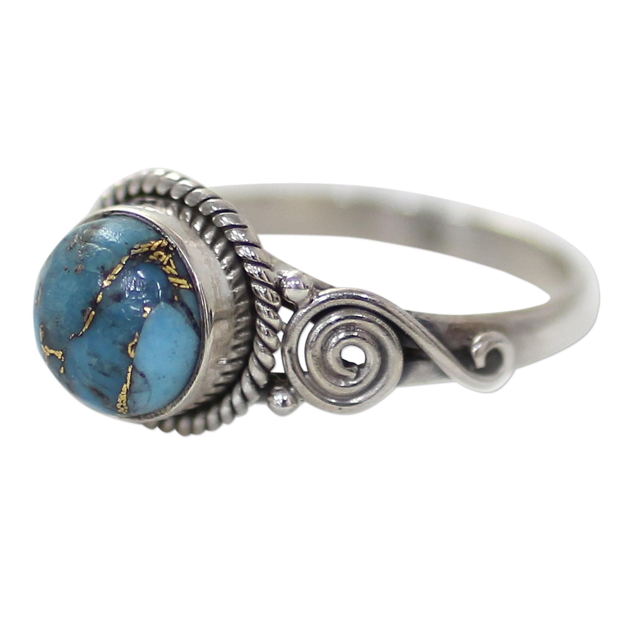 NOVICA Artisan Handmade .925 Sterling Silver Cocktail Ring Composite Turquoise Reconstituted India Island Paradise 'Blue Attunement'