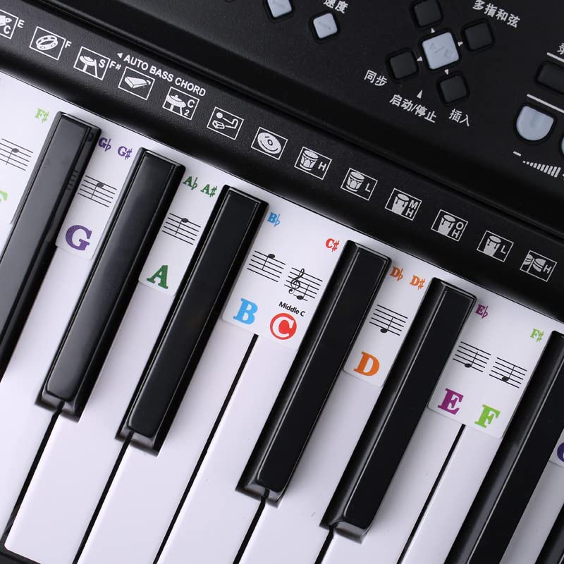 WOJIM - Removable Piano Keyboard Note Labels,Piano Notes Guide & Piano Key Guide,61 Keys Piano keyboard,Say Goodbye to Piano Stickers & Piano Keyboard Stickers (Colorful)