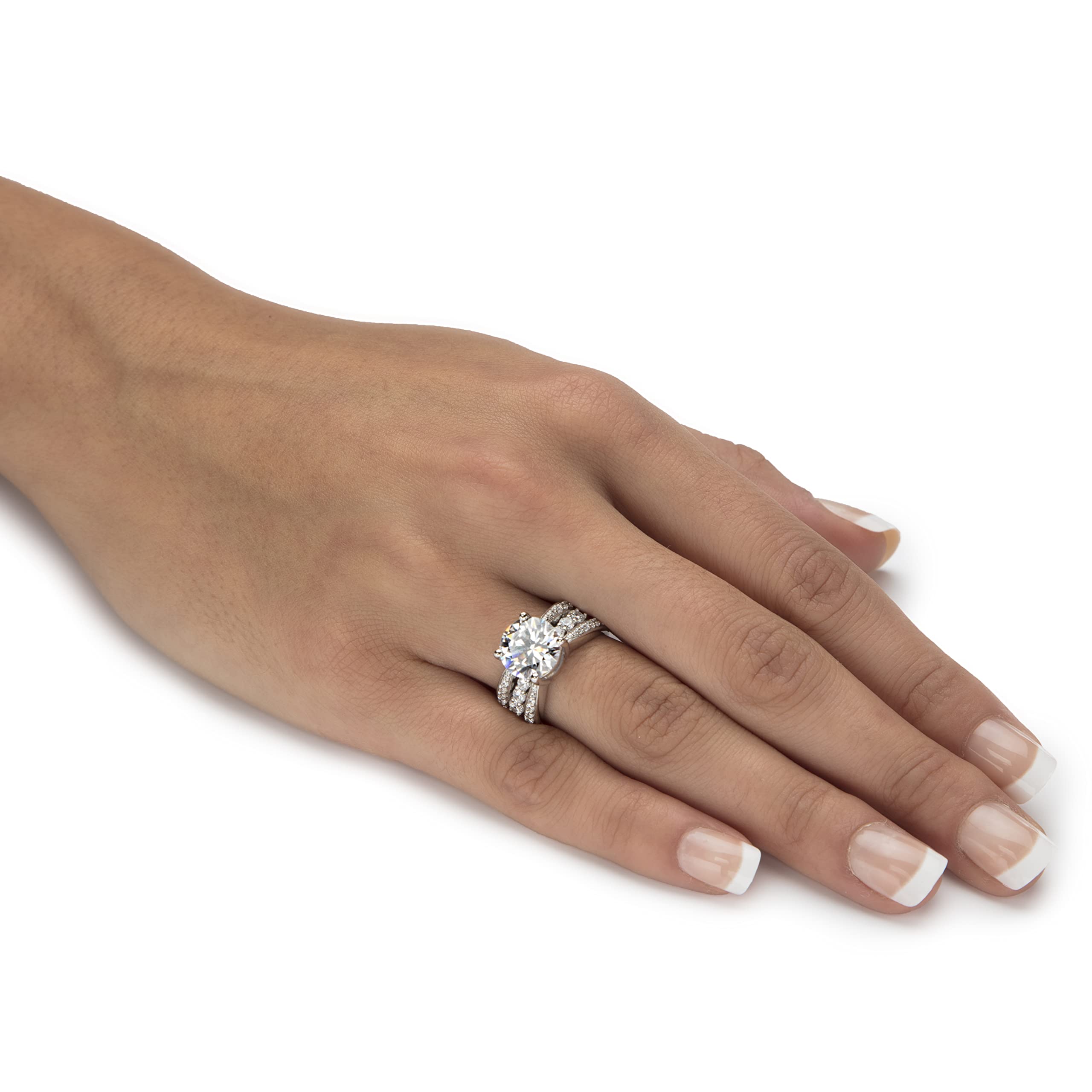 PalmBeach Yellow Gold-Plated or Platinum-Plated Sterling Silver Round Cubic Zirconia Jacket Bridal Ring Set Size 7