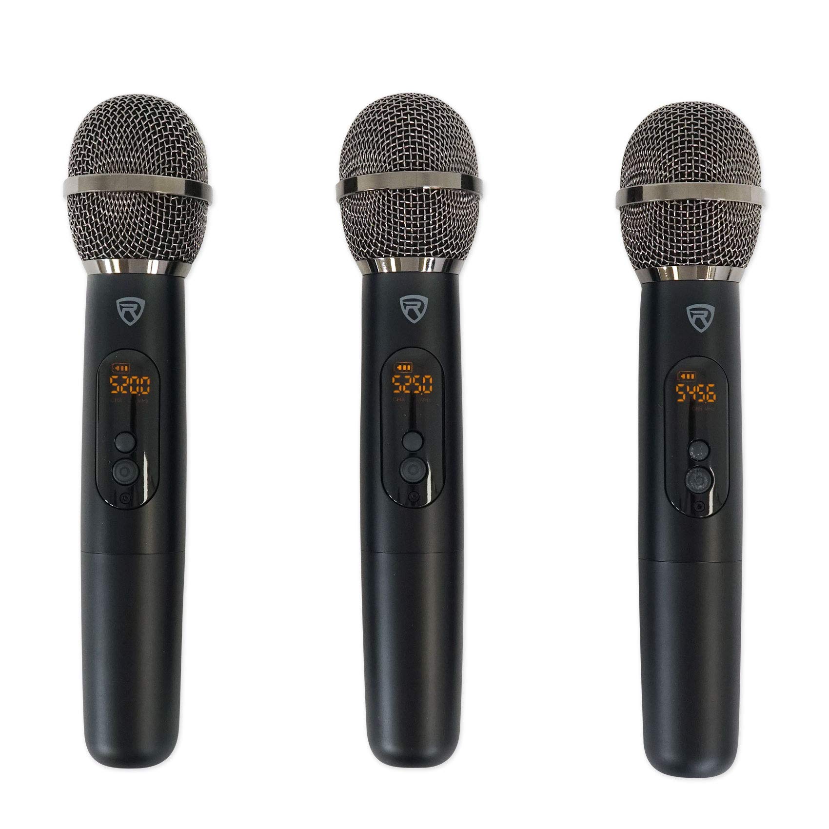 Rockville RWM-3US Triple Wireless UHF 3 Microphone System w/Adjustable Frequency,black