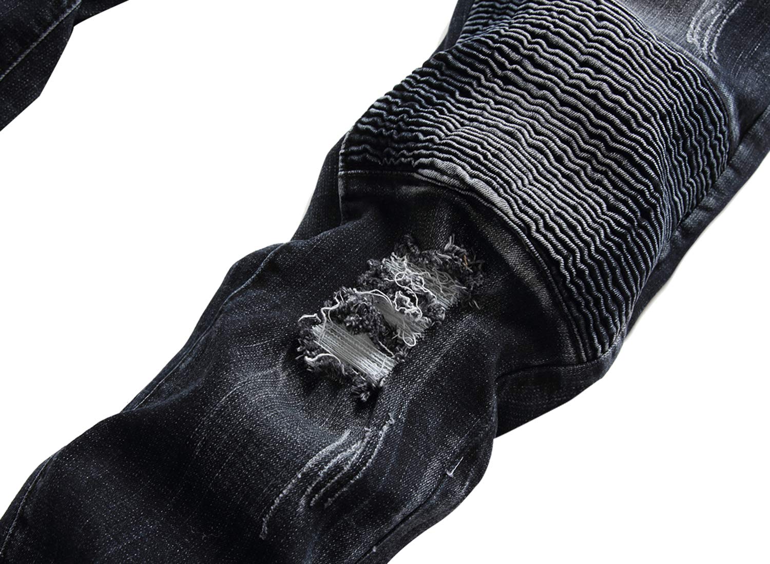 QIMYUM Men's Distressed Slim Fit Biker Jeans Stretched Moto Denim Pants (40, Black)