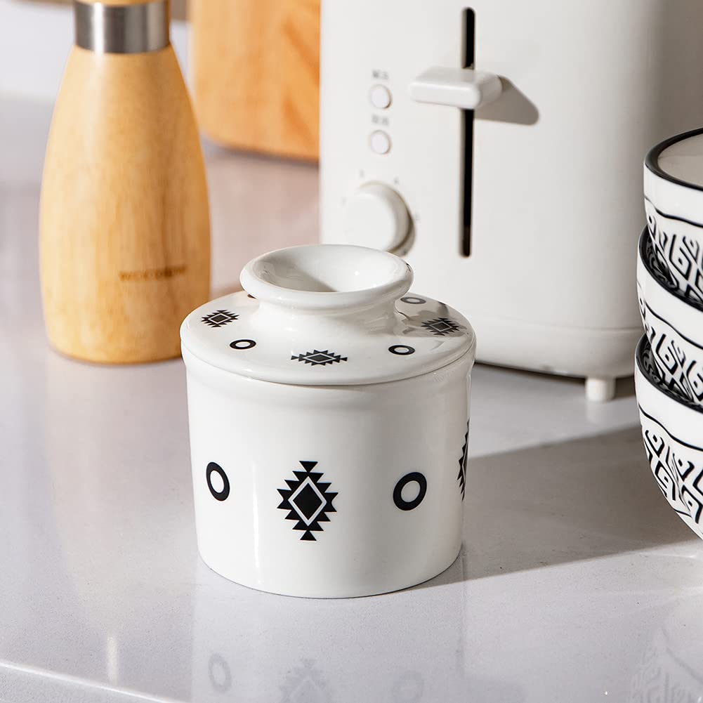 Sweejar Porcelain Butter Crock Keeper, French Butter Dish Keeps the Butter Fresh Soft & Spreadable, Serving Butter Easy for Bread Lovers Breakfast Kitchen Counter (Painting)