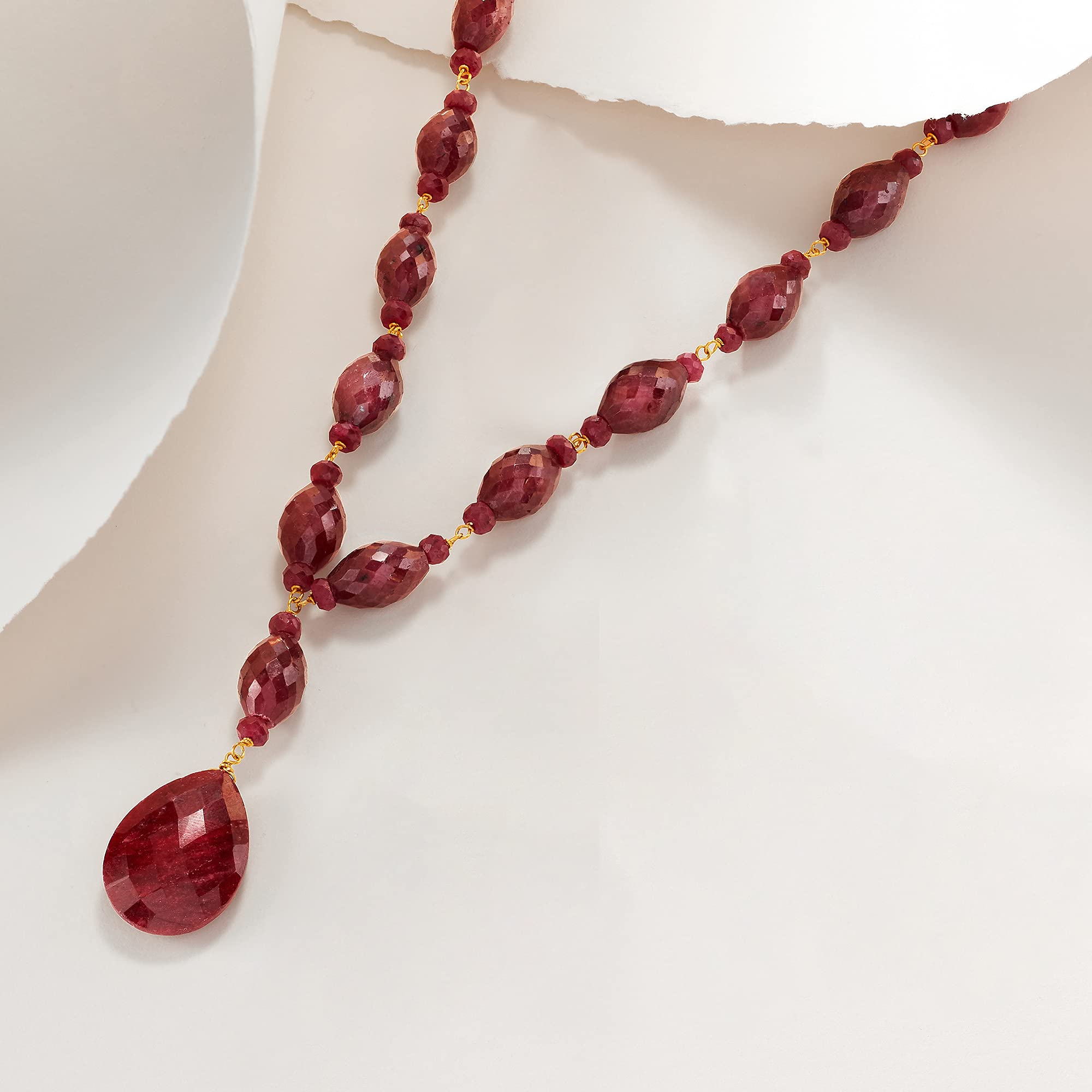 Ross-Simons 185.00 ct. t.w. Ruby Drop Necklace in 18kt Yellow Gold Over Sterling Silver. 20 inches