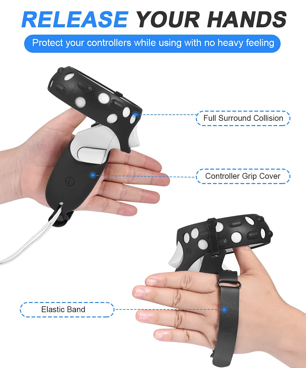 Raylove Silicone Touch Controller Grip Cover for Oculus Quest 2,Anti-Throw Handle Protective Sleeve Oculus Quest 2 Controller Grips Accessories with Nylon Adjustable Wrist Knuckle Strap(Black, 1 Pair)