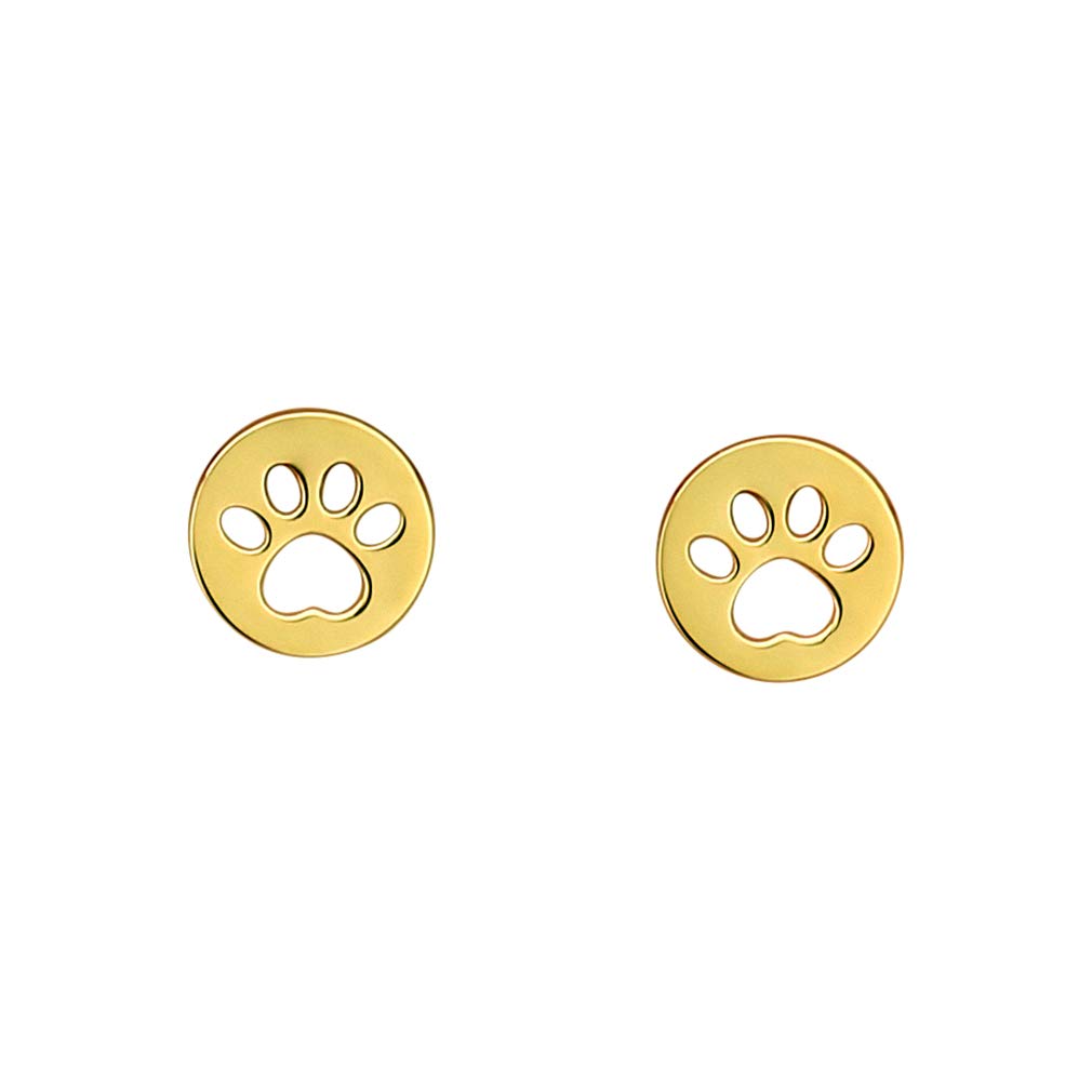 Solid 14K Yellow Gold Tiny Small Dainty Polished Paw Open Disk Dot Stud Earrings (Open Paw)