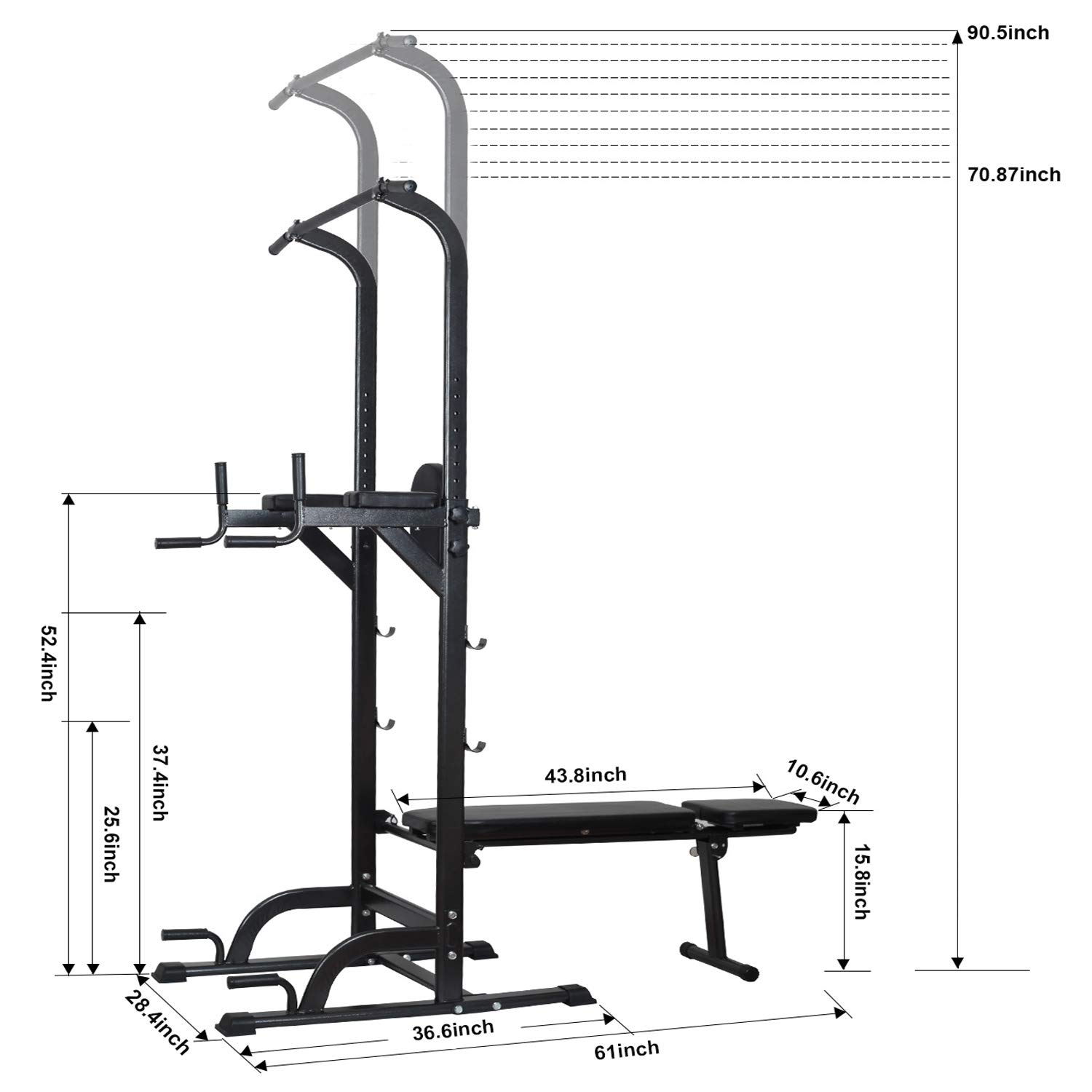 Power Tower Dip Station High Capacity 800lbs w/Weight Sit Up Bench Adjustable Height Heavy Duty Steel Multi-Function Fitness Pull Up Chin Up Tower Equipment for Home Office Gym Dip Stands (Black)