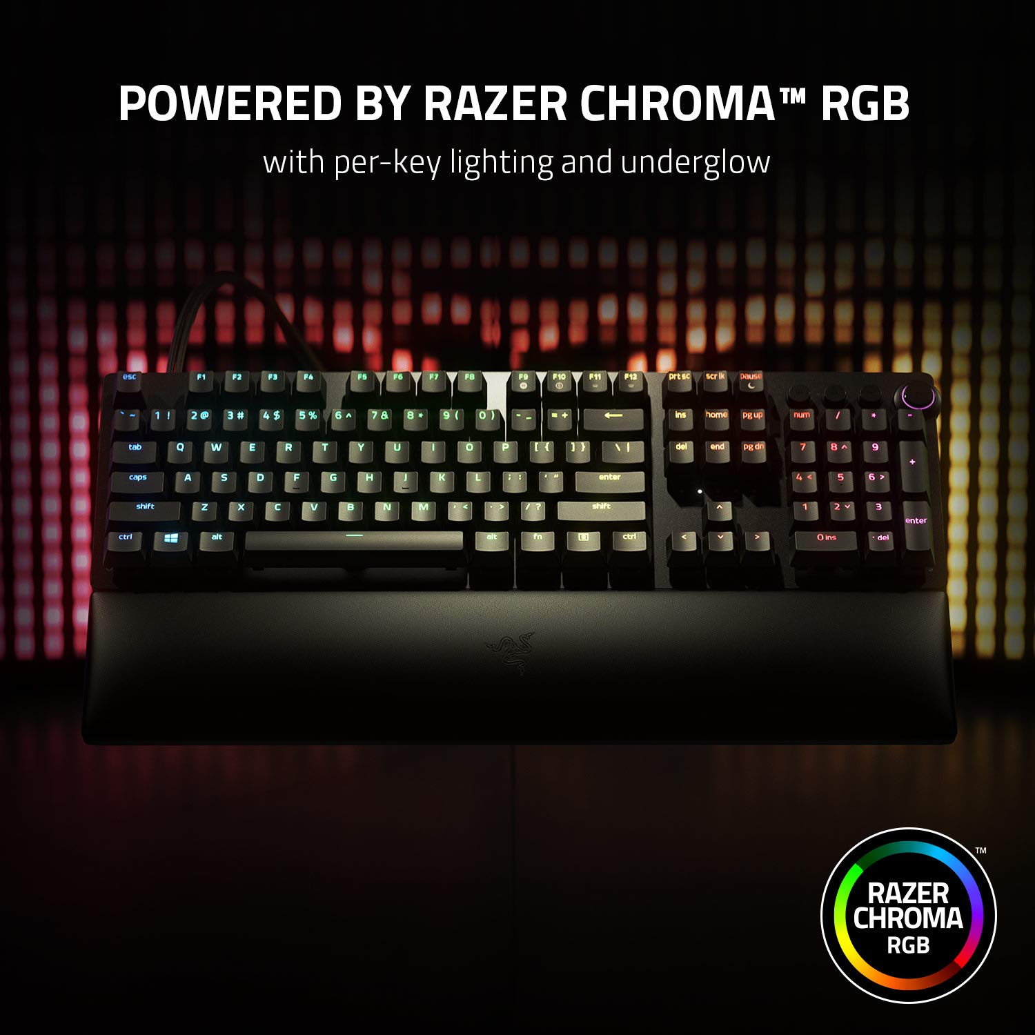Razer Huntsman V2 Analog Gaming Keyboard: Razer Analog Optical Switches - Chroma RGB Lighting - Magnetic Plush Wrist Rest - Dedicated Media Keys & Dial - Classic Black (Renewed)
