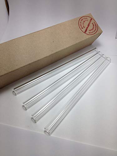 Thetrazspot Crystal clear straight glass straw set of 4 with cleaning brush 9.5mm x 8 inch