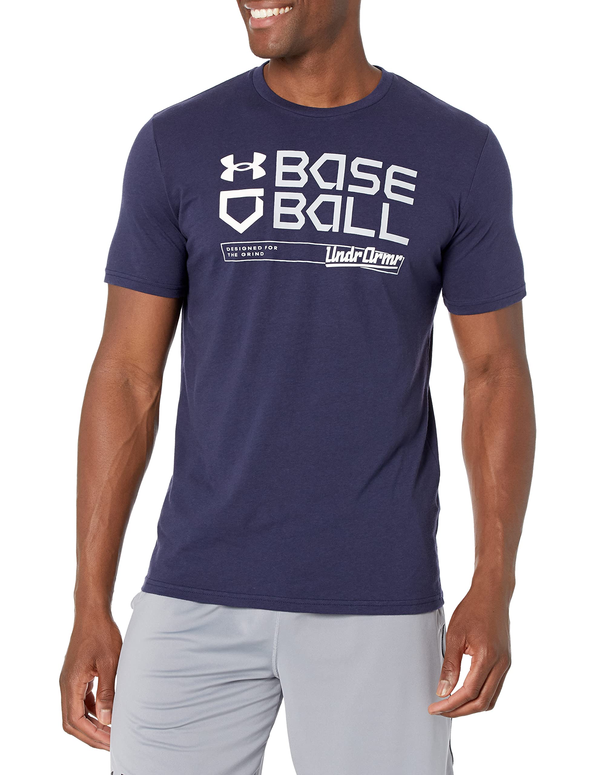 Under Armour Men's Standard Workmark -Baseball Short Sleeve T-Shirt, (410) Midnight Navy / / White, Large