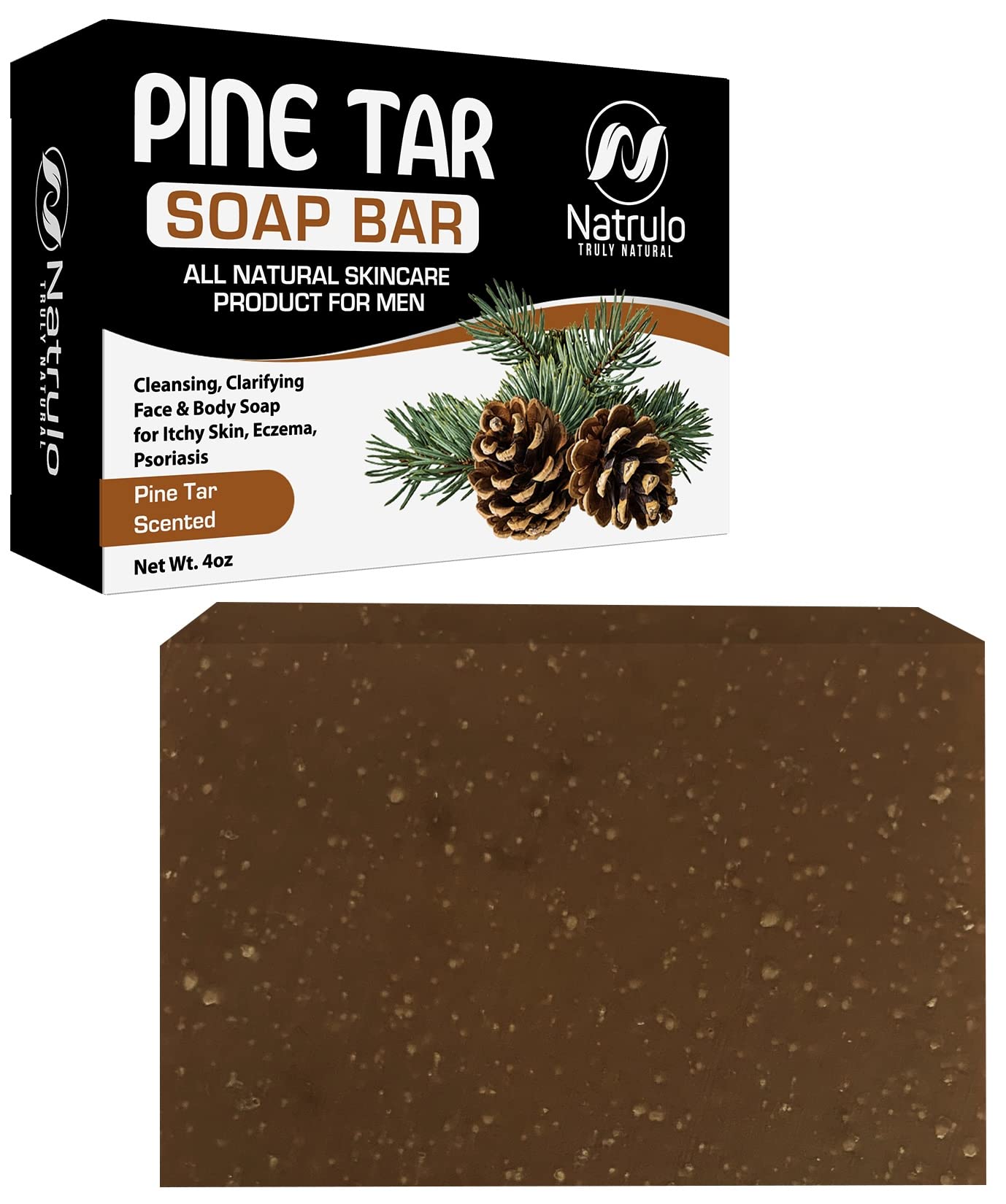 Pine Tar Soap for Men, 4oz Scented Pure Pine Tar Bar Soap for Man – All Natural Cleansing Body Wash & Face Cleanser for Itchy Skin, Eczema, Psoriasis – Manly Smelling Skincare Handcrafted in the USA