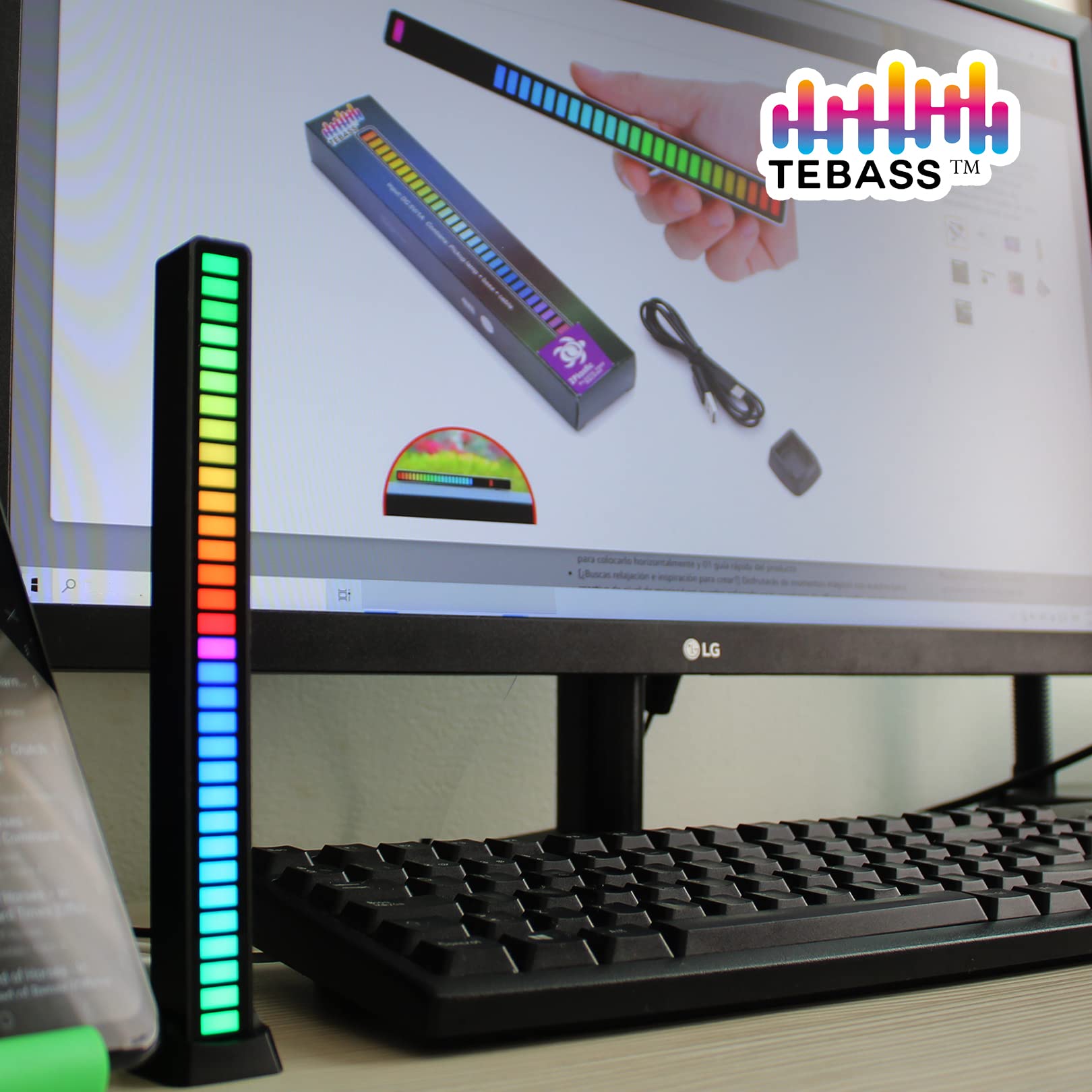 TEBASS Rhythm Light Bar, RGB Sound Control Music Rhythm Lights, High Sensitive Patented Noise Removal Software (Small32-A)