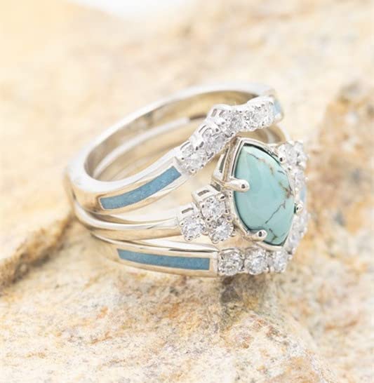 Vintage Turquoise Crystal Rings Set - 3pcs Wedding Ring Set for Women, Gold Tone/Silver Tone, Bohemian Style-gold8