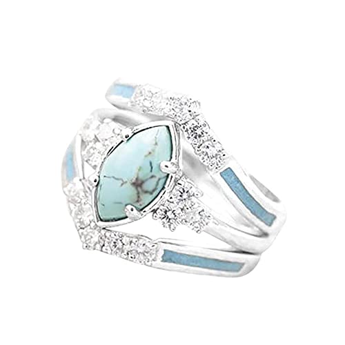 weiyufang 3PCS Natural Turquoise Diamond Ring Set,Vintage Sparkling Natural Gemstone Knuckle Ring Set Jewelry for Womens Mother's Day Birthday Gift