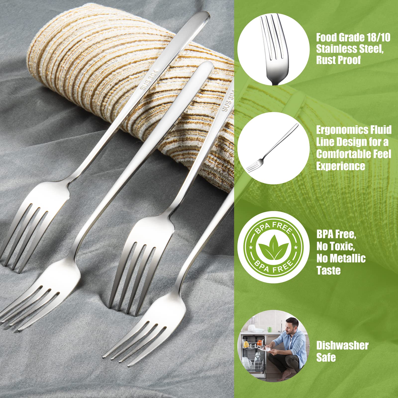Stainless Steel Dinner Forks Set for,8-inch Modern Flatware Cutlery Forks,Food Grade Stainless Steel Flatware, Mirror-Polished & Dishwasher Safe, Use for Home Kitchen, Party or Restaurant