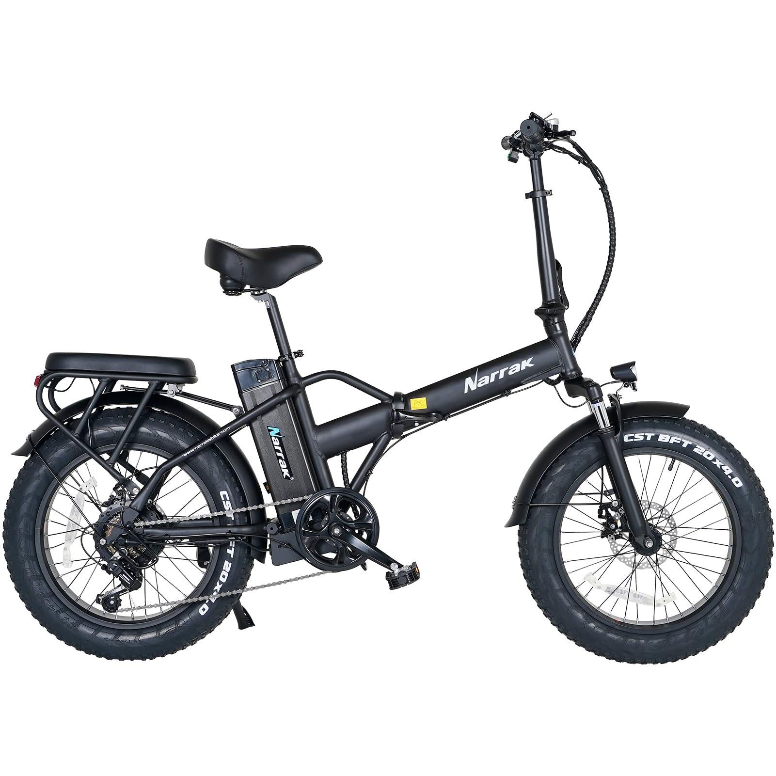 NARRAK Fat Tire Folding Electric Bike 48V 624Wh lithium Removable Battery Peak 1100W Brushless Motor Max Speed 28Mph M5 large LCD Display Suspension Step-Over Frame for Adults (S127-Bk/Or)