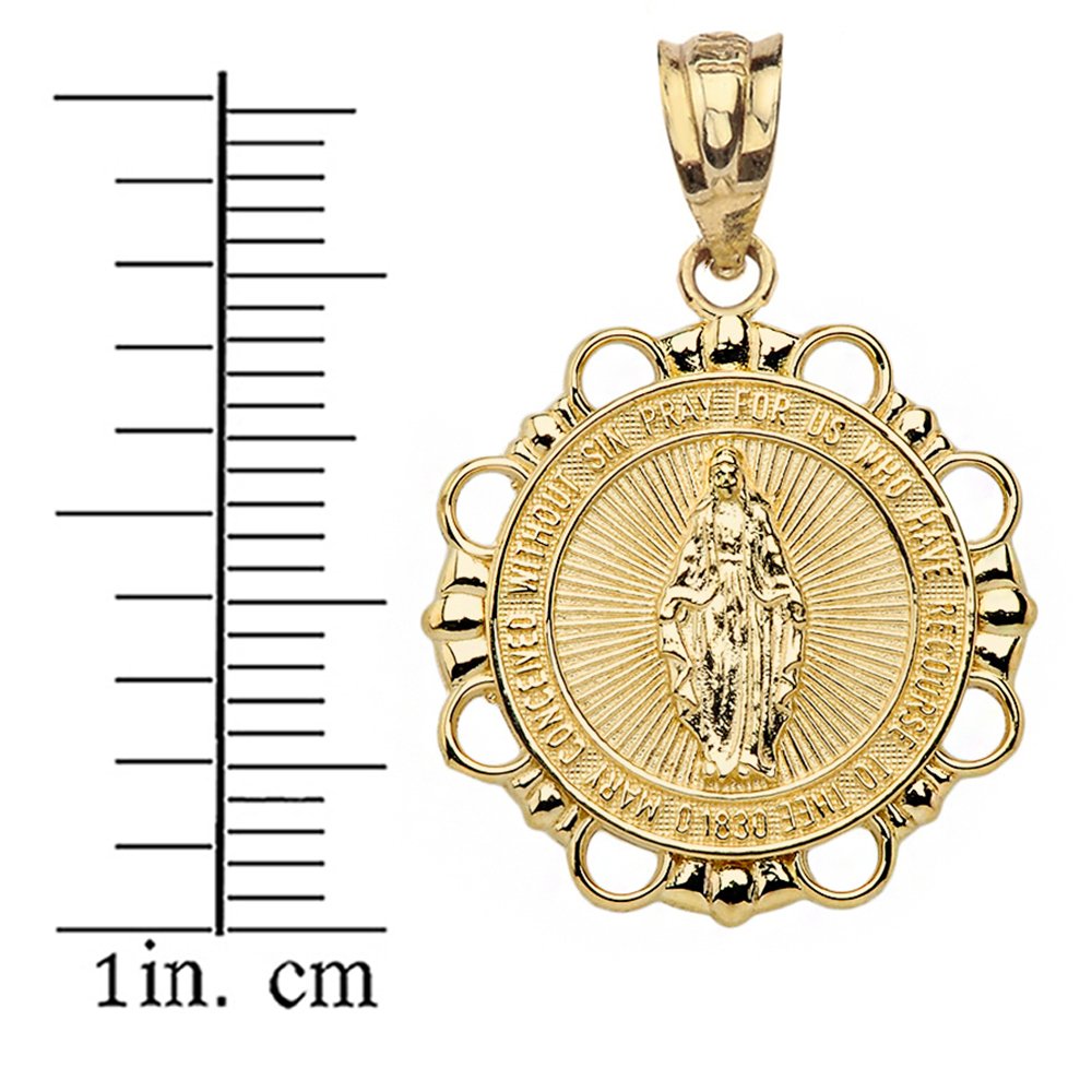 Religious Jewelry 10k Yellow Gold Miraculous Medal Of Blessed Virgin Mary Round Pendant