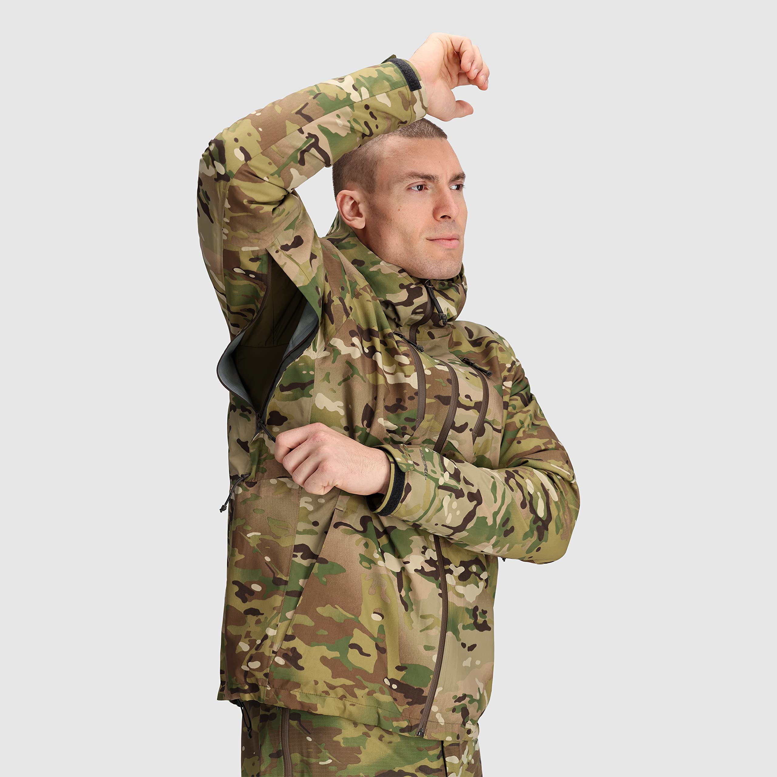 Outdoor Research - OR Pro Allies Microgravity Jacket - Multicam - Lightweight Camo Rain Jacket, Waterproof, Helmet Compatible