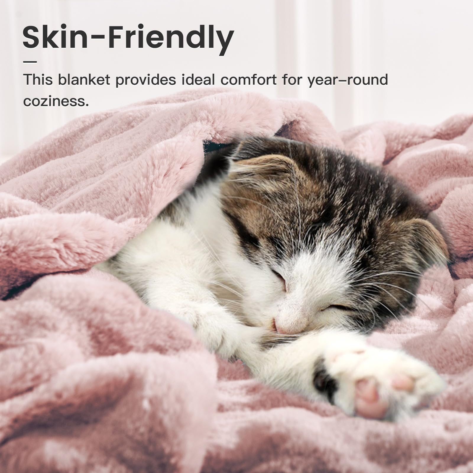 NEXHOME PRO Faux Fur Throw Blanket Pink, Luxury Soft Decorative Cozy Plush Long Shaggy Fluffy Blanket for Sofa Couch Bed Living Room, Reversible Puffy Thick Warm Blanket for Winter, 50"X60"